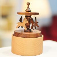 China Year Mini Carousel Lucky Cat Music Box Solid Wood Cake Music Box Decoration Birthday Gift for sale