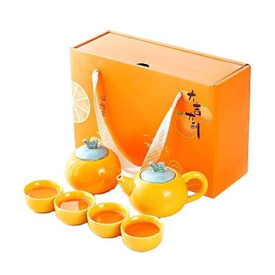 China Alumni Relations Tea Set Dajidali Heart Wish Orange Gift Box with Four Cups and Teapot for sale