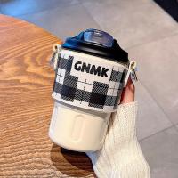 China Travel Agency's Choice High Aesthetic Grid Insulated Cup with Rope Lifting Straw for sale