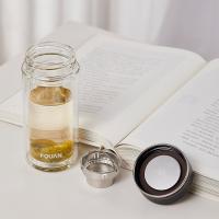China Practical High Borosilicate Double-Layer Glass Cup with Tea Partition and UV Printing for sale