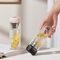 China Practical High Borosilicate Double-Layer Glass Cup with Tea Partition and UV Printing for sale