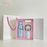China Novelty Gifts Cool Summer Business Gift Box Set Cartoon Handheld Fan Umbrella for sale