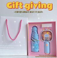 China Novelty Gifts Cool Summer Business Gift Box Set Cartoon Handheld Fan Umbrella for sale