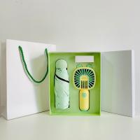China Novelty Gifts Cool Summer Business Gift Box Set Cartoon Handheld Fan Umbrella for sale