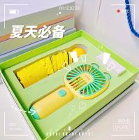 China Novelty Gifts Cool Summer Business Gift Box Set Cartoon Handheld Fan Umbrella for sale