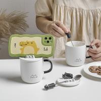China Employee Gift Idea Cartoon Cat Water Cup with Ceramic Spoon Lid and Phone Holder for sale