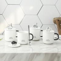 China Employee Gift Idea Cartoon Cat Water Cup with Ceramic Spoon Lid and Phone Holder for sale