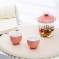 China Hotel and Resort Sakura Pink Glass Travel Tea Set Portable Tea Bag One Pot Two Cups Goddess Day Souvenir Gifts for sale