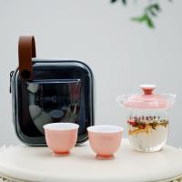 China Hotel and Resort Sakura Pink Glass Travel Tea Set Portable Tea Bag One Pot Two Cups Goddess Day Souvenir Gifts for sale