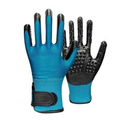 China Pet Hair Removal Gloves with Metal Tips Blue Massage Clean and Remove Floating Hair for sale