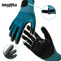 China Pet Hair Removal Gloves with Metal Tips Blue Massage Clean and Remove Floating Hair for sale
