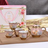 China Silk Screen Printed Ceramic Set European Style with Gold-plated Coffee Cup and Dish for sale