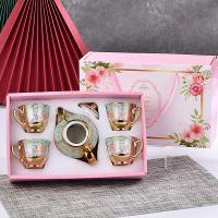China Silk Screen Printed Ceramic Set European Style with Gold-plated Coffee Cup and Dish for sale
