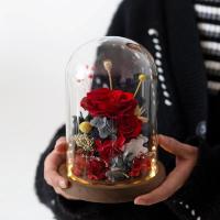 China Elegant Eternal Flower Finished Rose Glass Cover Gift Box for Practical Birthday Gift for sale