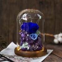 China Elegant Eternal Flower Finished Rose Glass Cover Gift Box for Practical Birthday Gift for sale