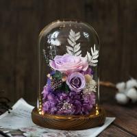 China Elegant Eternal Flower Finished Rose Glass Cover Gift Box for Practical Birthday Gift for sale