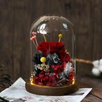 China Elegant Eternal Flower Finished Rose Glass Cover Gift Box for Practical Birthday Gift for sale