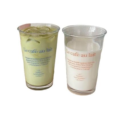 China 350ml Ins Fashion Text Print Glass Cup for Retro Water Cup Ice Coffee Latte Tea Juice Cup for sale