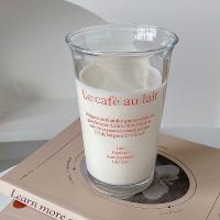 China 350ml Ins Fashion Text Print Glass Cup for Retro Water Cup Ice Coffee Latte Tea Juice Cup for sale