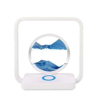 China Wireless Charging LED Light USB Touch 3 Color Flowing Sand Painting Table Lamp for Unique Gift for sale