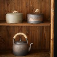 China Silk Screen Printing Coarse Pottery Tea Can Retro Sealed Burnt Ceramic Storage Can for sale