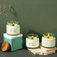 China 2 Color Graphics Printing on Wooden Cork Green Cup Aromatherapy Candle for Niche Event for sale