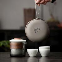 China Presentation Gift Set Dongli Travel Express Cup Set Portable Round Bag One Pot Three Cup Business Tea Set Gift for sale