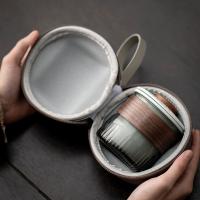 China Presentation Gift Set Dongli Travel Express Cup Set Portable Round Bag One Pot Three Cup Business Tea Set Gift for sale