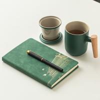 China Novelty Gifts Ceramic Belt Filtered Tea Separation Office Cup Business Gift Set Wooden Handle Cup for sale