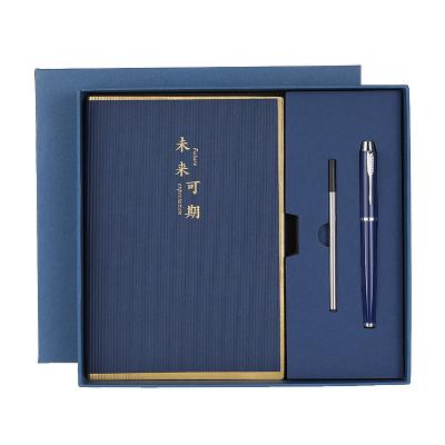 China Yellow Business Leather Face Book Gift Box with Two Piece Set of Notebooks Signature Pen for sale