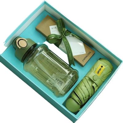 China Summer Necessities Graduated Straw Glass Small Fan and Sunny Umbrella Three-Piece Set for sale