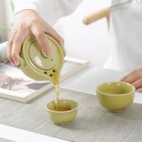 China Portable Ceramic Ge Kiln Quick Guest Cup One Pot Two Cups Travel Tea Set Activity Gift for sale