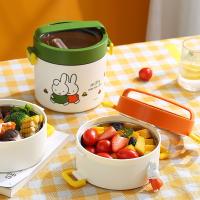 China Double Layer Portable Lunch Box Cartoon Pattern Round Bento Box with Cute Design for sale