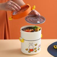 China Double Layer Portable Lunch Box Cartoon Pattern Round Bento Box with Cute Design for sale