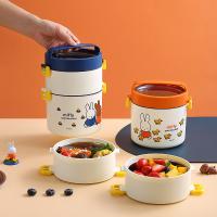 China Double Layer Portable Lunch Box Cartoon Pattern Round Bento Box with Cute Design for sale