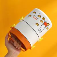 China Double Layer Portable Lunch Box Cartoon Pattern Round Bento Box with Cute Design for sale