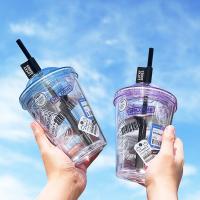 China High Beauty Instagram Straw Cup Creative Plastic Double Layer Water Cup for Summer Gift for sale