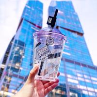 China High Beauty Instagram Straw Cup Creative Plastic Double Layer Water Cup for Summer Gift for sale