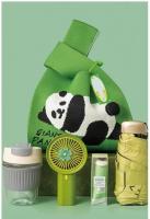China Colorful Panda Knitted Bag Set Handheld Small Fan Hand Cream Glass Umbrella Gift Set for sale