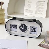 China Hotel and Resort Manual Button Desktop Alarm Clock with Creative Page Flipping Calendar for sale