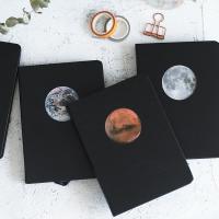China Customer's Logo Minimalist Hardcover Black Inner Page Notebook Wooden Planet Graffiti Black Cardbook for Employee Gift for sale