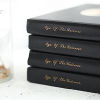 China Customer's Logo Minimalist Hardcover Black Inner Page Notebook Wooden Planet Graffiti Black Cardbook for Employee Gift for sale