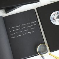 China Customer's Logo Minimalist Hardcover Black Inner Page Notebook Wooden Planet Graffiti Black Cardbook for Employee Gift for sale