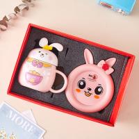 China Collectible Cute Rabbit Embossed Thermostatic Cup Set Heating Warm Cup and Warm Coaster for sale
