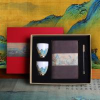 China Customized Logo Business Gift Box Cultural Notebook Porcelain Cups and Brass Wooden Pen for sale