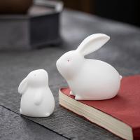 China Indoor Tea Pet Ornaments Cute Jade Rabbit Ceramic Decor for Mid Autumn Festival Gifts for sale