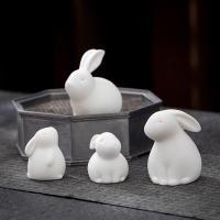 China Indoor Tea Pet Ornaments Cute Jade Rabbit Ceramic Decor for Mid Autumn Festival Gifts for sale