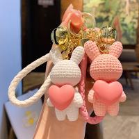 China 2 Color Graphics Resin Woven Love Rabbit Keychain for Mid Autumn Festival Celebration for sale