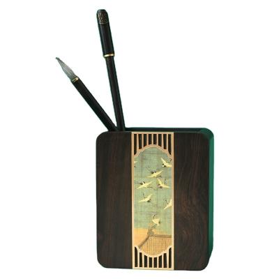 China Travel Agency Desktop Decorative Ornaments April Fool's Day Red Wooden Pen Holder Set for sale
