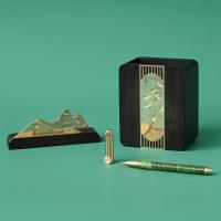 China Travel Agency Desktop Decorative Ornaments April Fool's Day Red Wooden Pen Holder Set for sale